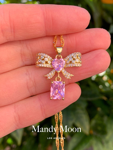 Pink Heart Bow Necklace – MM